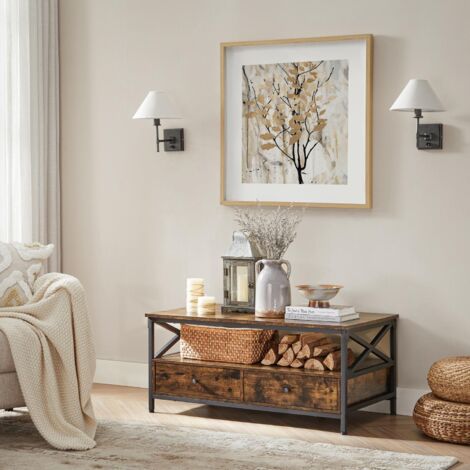 Couchtisch wohnzimmertisch mit 2 schubladen und offenem ablagefach x ...