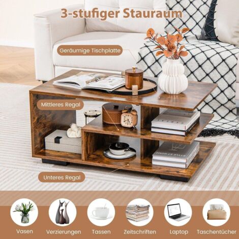 Couchtisch mit stauraum amp l formiger mittelablage rechteckiger ...