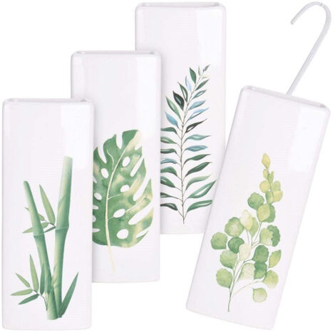 Set of 4 ceramic humidifiers with leaf motifs for elements