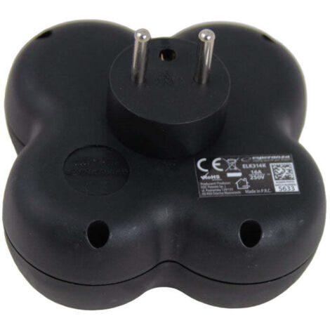 4-Socket Electrical Splitter, Black, 3680W, Grounded