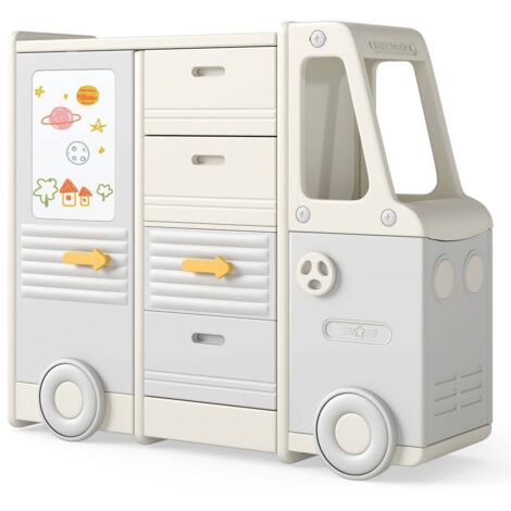 Toy storage shelf with whiteboard bus design 4 drawers