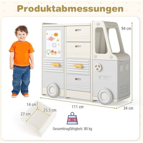 Toy storage shelf with whiteboard bus design 4 drawers