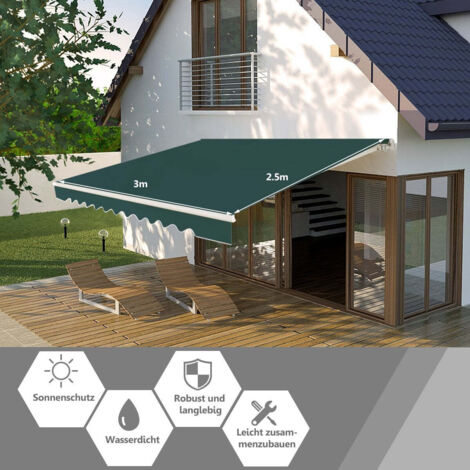Einziehbare markise mit kurbel 3x25m grun aluminium