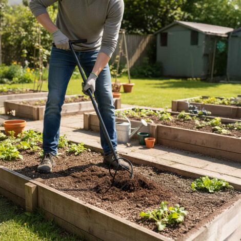 Gartenrechen mit Stiel - 4 Spiralzinken