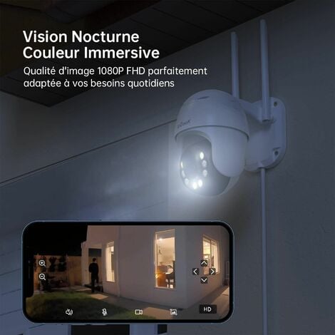 ieGeek 360° Camera Surveillance ExterieurWiFi PTZ Caméra IP Suivi Automatique Pan 355° Tilt 90 ...