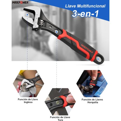 MaxPower Llave Inglesa 200mm, Llave Ajustable Pequeña 3-EN-1 con ...