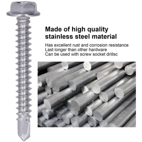Assortiment de 100 Vis Autotaraudeuses Vis Autoperceuses Hexagonales en Acier Inoxydable 4 ...