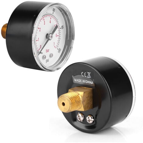 Manomètre, Manomètre 50mm 1/4 Manomètre Axial BSPT pour Air, Eau, Pétrole et Gaz(0-100psi 0-7bar)