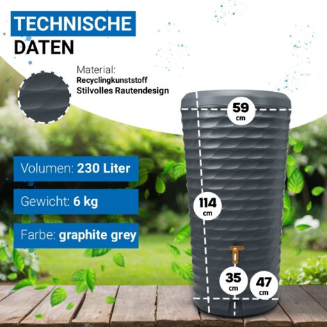 4rain Jolie 2in1 Regentonne Komplett-Set 230 Liter graphite grey inkl ...