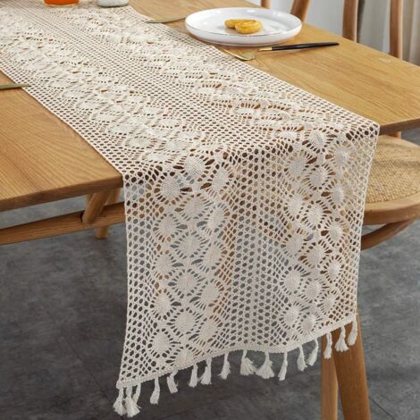 Sollbry Chemin de table en macramé rectangulaire, dentelle au crochet ...