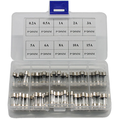 Sollbry 100x Ensemble de fusibles en verre à soufflage rapide, 20 x 5mm, kit de fusibles à ...