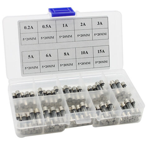 Sollbry 100x Ensemble de fusibles en verre à soufflage rapide, 20 x 5mm, kit de fusibles à ...