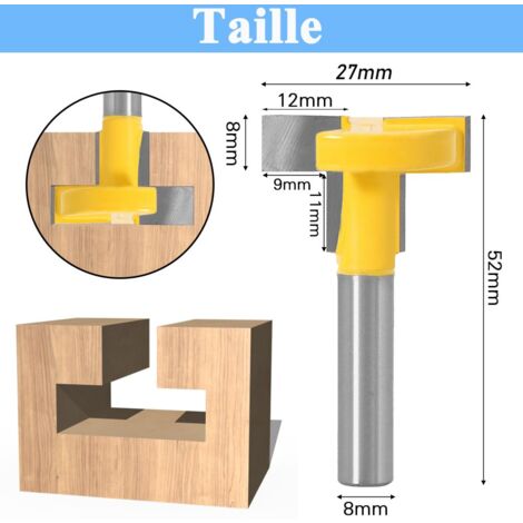 Sollbry 8mm T-Track Fraise à Rainurer, Fraise pour Toupie Routeur Bits à Rainure en T Forme ...