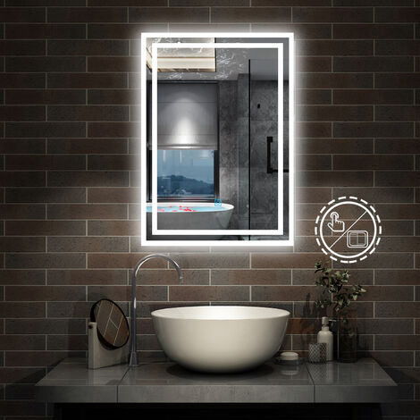 Bathroom Mirror with Lights Anti Fog Touch Sensor Wall Mounted LED ...