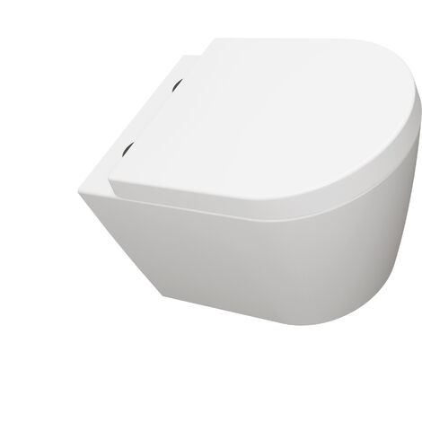 AICA Bathroom Rimless Wall Hung Toilet Pan Soft Close Seat Modern Round WC