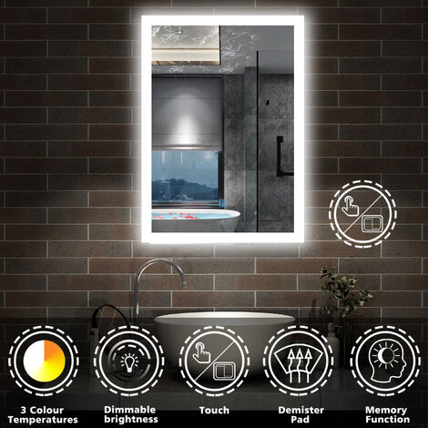 Bathroom Mirror with Lights Anti Fog Touch Sensor Wall Mounted LED ...