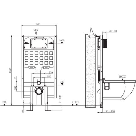 AICA Bathroom 1.14m Height Wall Hung Toilet Concealed Cistern Frame-101