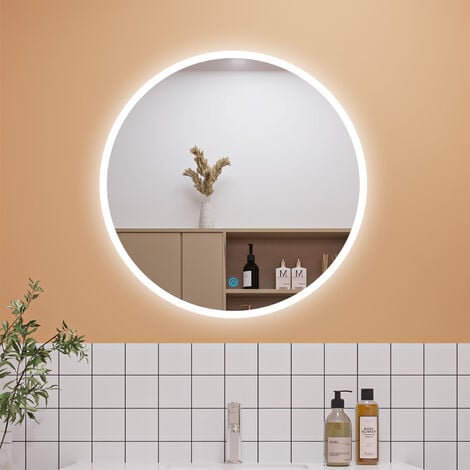 800mm Round Bathroom Mirror with LED Lights and Demister Cool White LED ...
