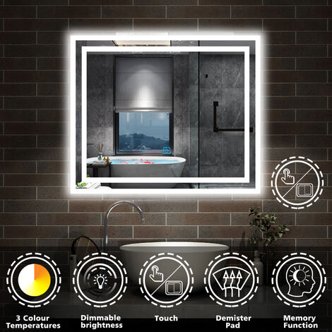 Bathroom Mirror with Lights Anti Fog Touch Sensor Wall Mounted LED ...