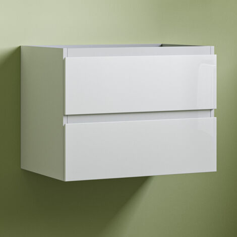 Wall Hung 2 Drawers Gloss White Bathroom Vanity Unit without Basin Flat ...