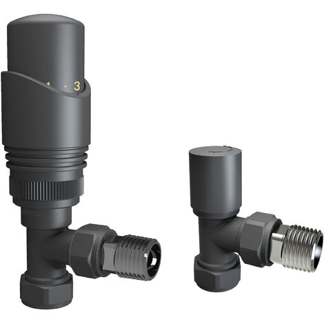 AICA Anthracite 15mmx1/2" Angled Radiator Valves Thermostatic Tap
