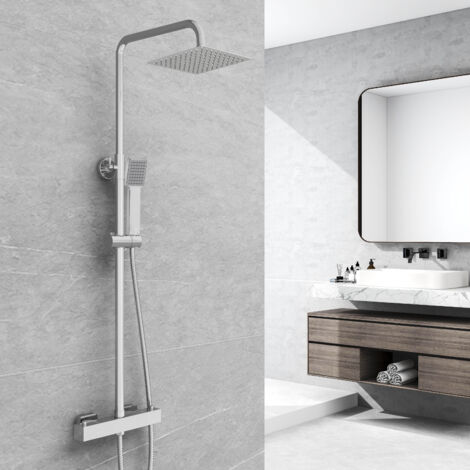 AICA Square Shower Mixer Exposed Twin Head With Thermostatic Round Bar Set