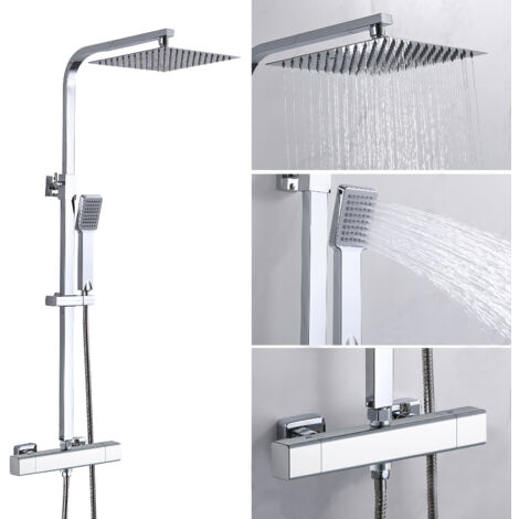 AICA 10" Thermostatic Large Square Shower Mixer Set Chrome Exposed Valve