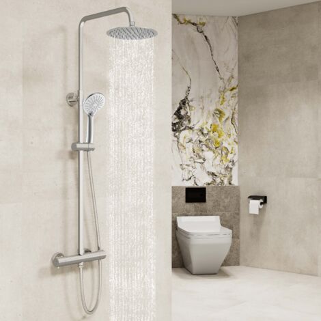 AICA Thermostatic Dual Head Mixer Shower Set Round Bar Chrome Exposed Valve