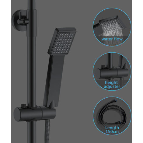 AICA Matte Black Square Thermostatic Shower Mixer Kit Twin Head Exposed ...