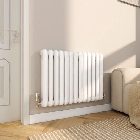 AICA Curved Horizontal Double Column Oval Radiator 600x804mm - White