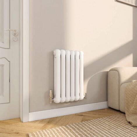AICA Curved Horizontal Double Column Oval Radiator 600x384mm - White