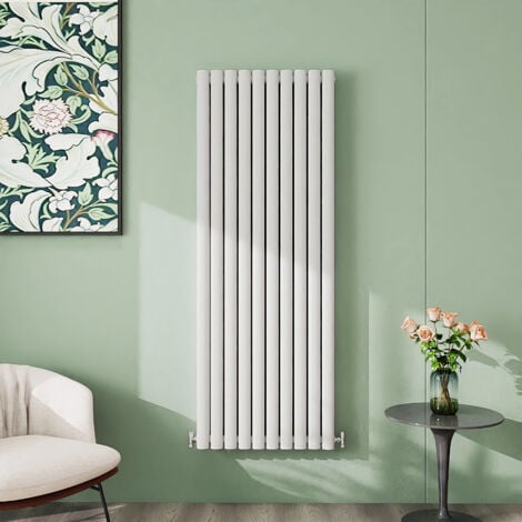 AICA 1600x590mm White Vertical Designer Radiator Double Oval Column ...