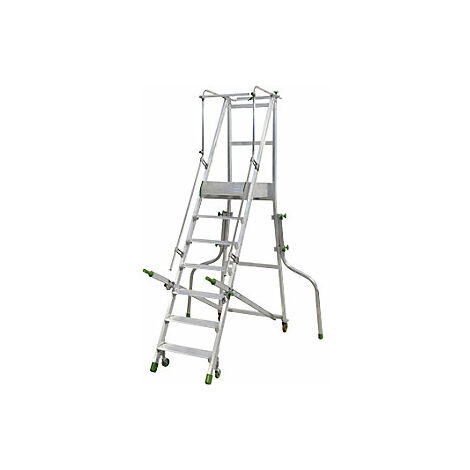 Escalera de aluminio móvil con tarima plegable con peldaños