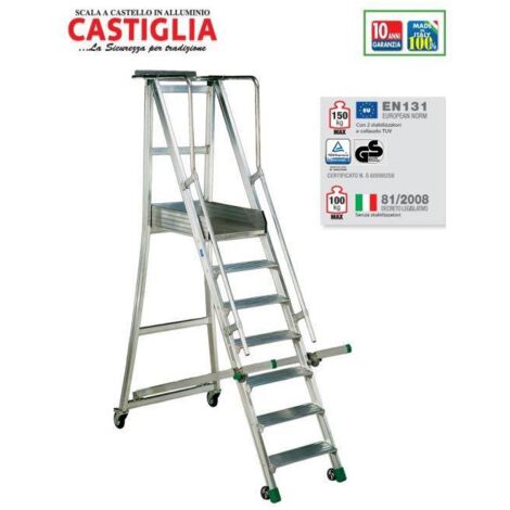 Escalera de aluminio móvil con tarima plegable con peldaños