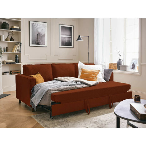 Jake - 3-sitzer sofa – mit schlaffunktion – aus cord - rostfarben
