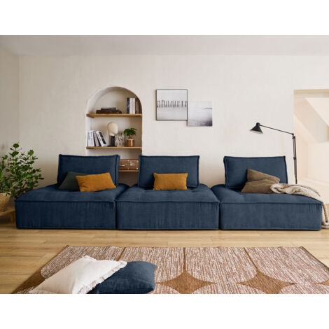 Marisol - 3-stizer - modulares, gerades sofa - strukturierter samt - blau