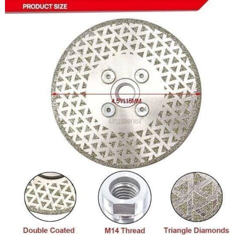 Disco diamantato da taglio e smerigliatura 115 mm x M14 elettrodeposto a doppio lato per pietra ...