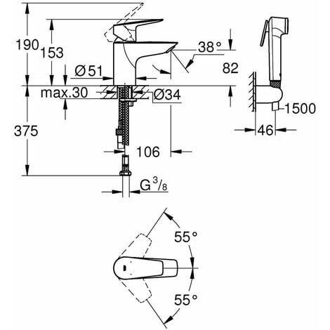 Grohe Start Edge - Waschtischarmatur mit Bidetbrause, Chrom 23773001