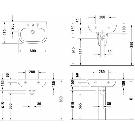 Duravit D-Code - Waschtisch 60x46 cm, mit 1 Hahnloch, Alpinweiß 23106000002