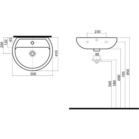 Kolo Rekord - Waschtisch, 50x41 cm, 1 Hahnloch, weiß K91150000