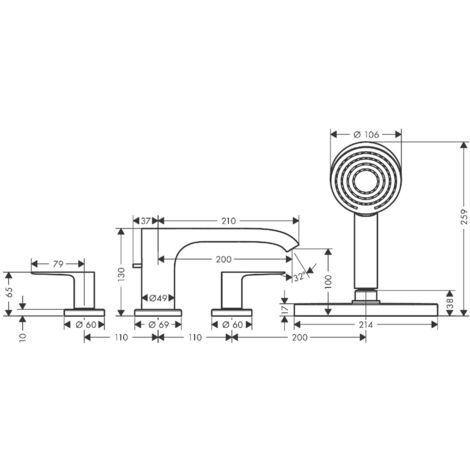 Hansgrohe Vivenis - Wannenrandarmatur, 4-Loch-Installation, sBox, verchromt 75444000