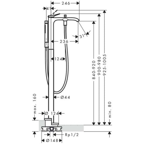 Hansgrohe Vivenis - Badewannenarmatur, Bodenmontage, mit Zubehör ...