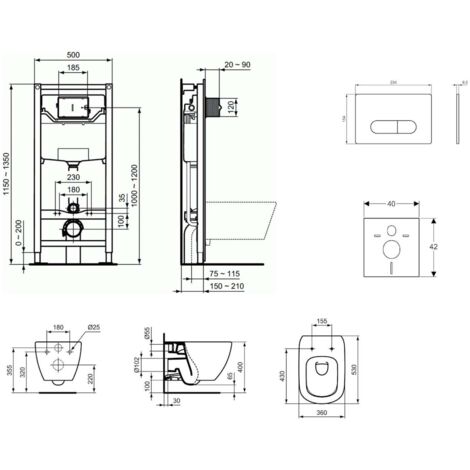 Ideal Standard ProSys - Set - Vorwandelement, Klosett und WC-Sitz Tesi ...
