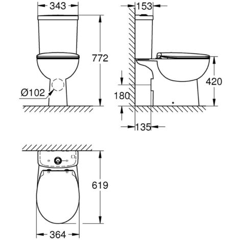 Grohe Bau Ceramic - Set - Stand-WC-Kombination mit Spülkasten + WC-Sitz ...