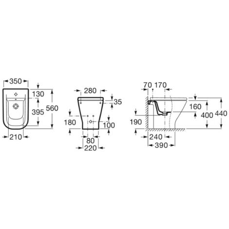Roca The Gap - Stand-Bidet, 1 Hahnloch, weiß A357474000