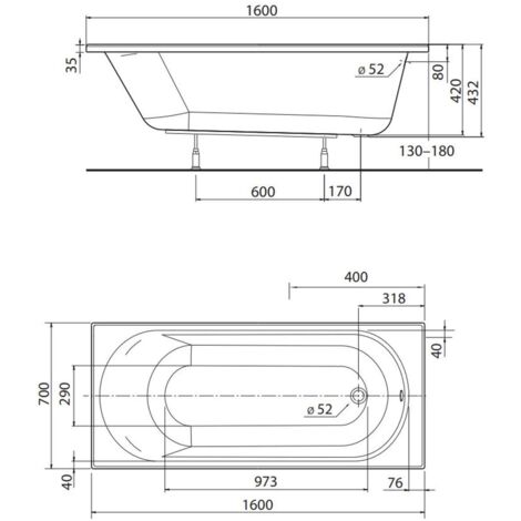 Kolo Opal Plus - Badewanne, 160x70 cm, weiß XWP1260000