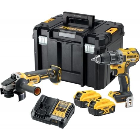DeWALT Werkzeuge - 18V Akku-Bohrschrauber und Winkelschleifer Set, 2x 5,0 Ah XR Akku, Ladegerät ...