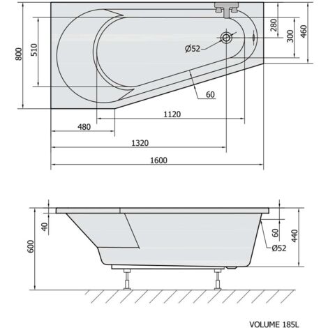Polysan Badewannen - Asymmetrische Badewanne Projekta, 160x80x44 cm ...