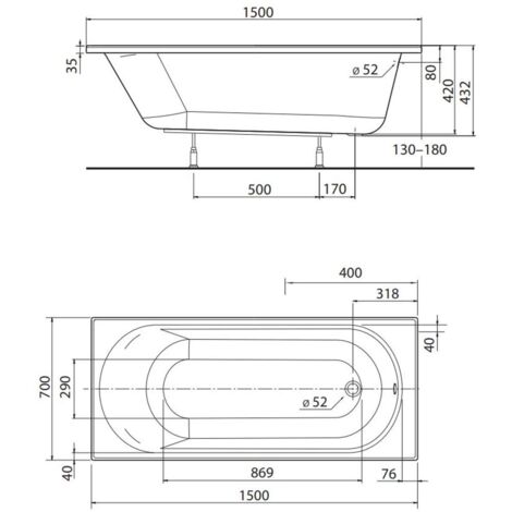 Kolo Opal Plus - Badewanne 150x70 cm, weiß XWP1250000