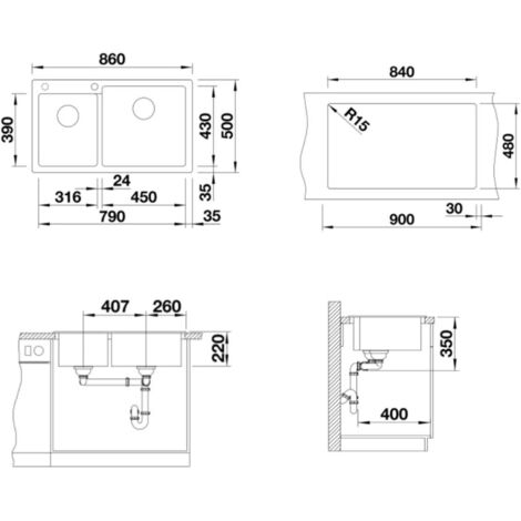Blanco Pleon 9 - Silgranitspüle, 86x50 cm, Felsgrau 523058